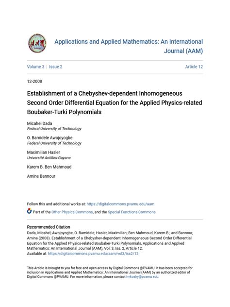 Chebyshev Dependent Inhomogeneous Second Order Differential Equation