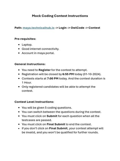 Coding Contest Instructions Pdf