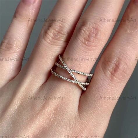Round Cut Moissanite Multilayer Criss Cross Ring 10k Solid Etsy