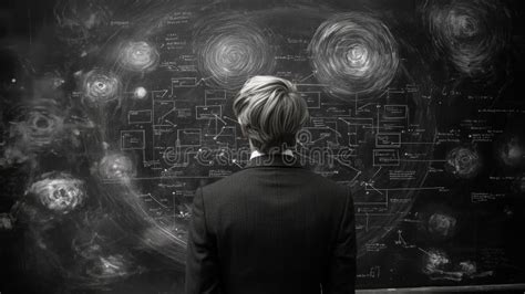 Professor In The Classroom Against The Background Of A Huge Blackboard With Formulas Stock Image