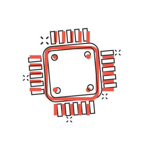 Computer Cpu Icon In Comic Style Circuit Board Cartoon Vector