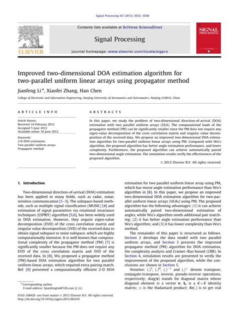 Pdf Improved Two Dimensional Doa Estimation Algorithm For Two