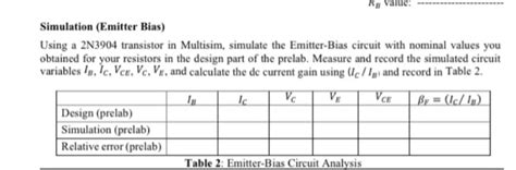 Solved Vec Part 2 Design Of An Emitter Biased Circuit Chegg Com