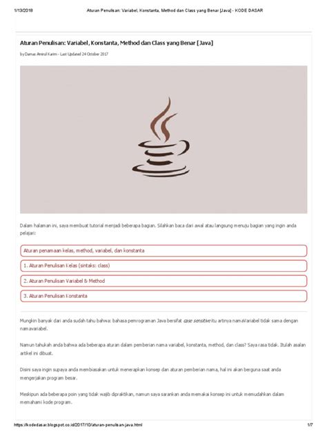 Aturan Penulisan Variabel Konstanta Method Dan Class Yang Benar Java Kode Dasar Pdf