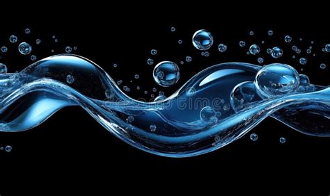 Dynamic Water Wave With Bubbles On Black Background Showcasing Fluid Motion And Clarity Stock