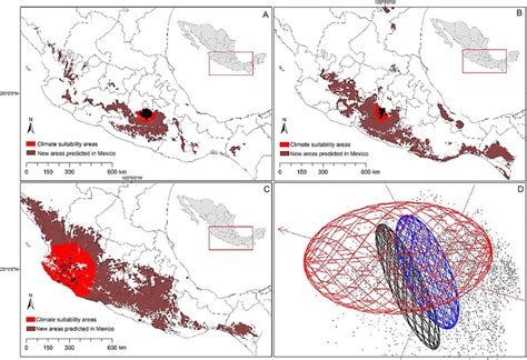 Climatic Suitability Areas A C And Three Dimensional Models In The Download Scientific