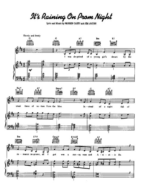 Its Raining On Prom Night Piano Sheet Music Easy Sheet Music