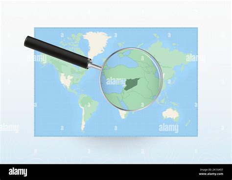 Map Of The World With A Magnifying Glass Aimed At Syria Searching Syria With Loupe Vector Map