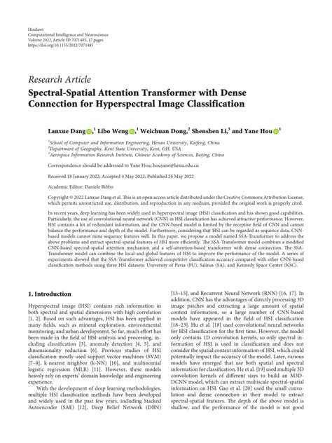 Pdf Spectral Spatial Attention Transformer With Dense Connection For