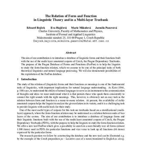 The Relation Of Form And Function In Linguistic Theory And In A