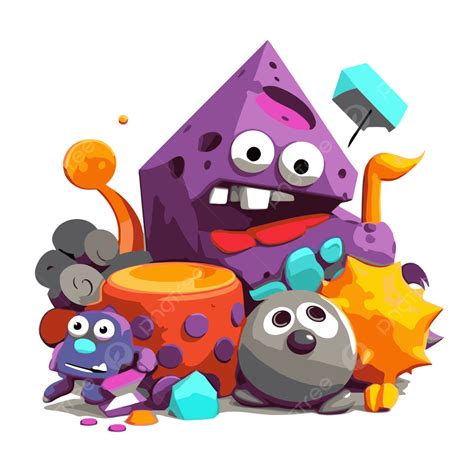 3d Shape Vector Sticker Clipart Colorful Cartoon Set Of Monsters And Food Sticker Clipart Png