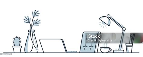 흰색 사무실 또는 가정 작업 장소 벡터 현대 일러스트 빈 의자 아무도 빈 작업 개념 직장을위한 편안한 공간을 통해 고립 된 작업 책상 플랫 일러스트 개발에 대한 스톡 벡터