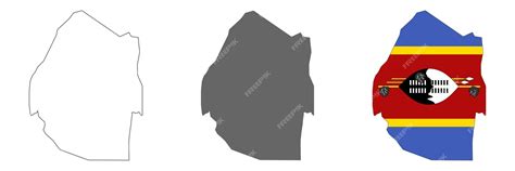 배경에 고립 된 테두리가 있는 매우 상세한 Eswatini 지도 프리미엄 벡터