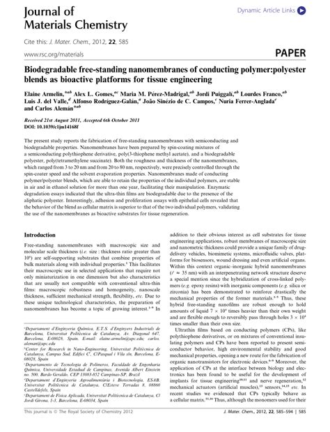 pdf biodegradable free standing nanomembranes of conducting polymer