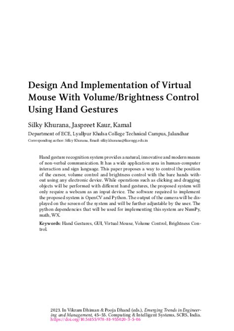 Pdf Design And Implementation Of Virtual Mouse With Volumebrightness Control Using Hand Gestures