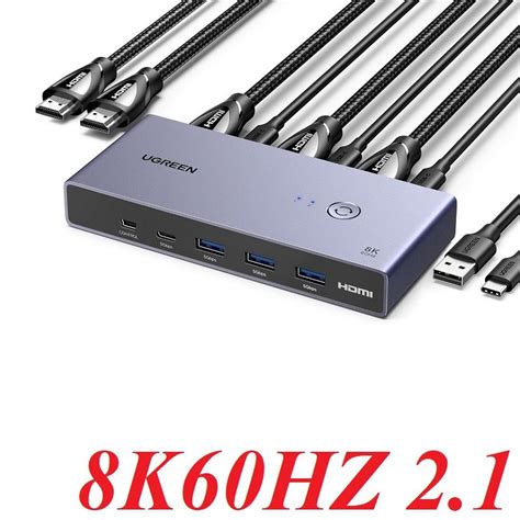 Ugreen 25961 8k60hz 2 1 Hdmi 2 In 1 Out Kvm Switch With 3 Port Usb A 3 0 1 Port Usb Type C For