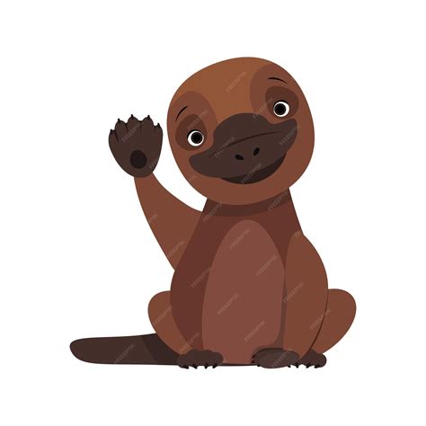 Cute Australian Platypus Sitting And Waving Its Paw Premium Vector