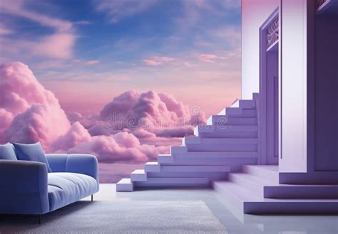 Minimalist Architecture In Liminal Space With Stairs Escapism Concept