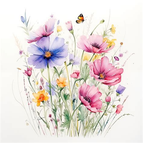 Set Of 4 Watercolor Wildflower Prints Digital Botanical Art