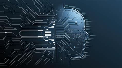 Futuristic Digital Illustration Human Head Circuit Patterns Dark Blue