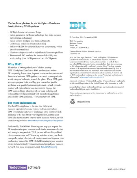datasheet websphere datapower service gateway xg45 pdf information