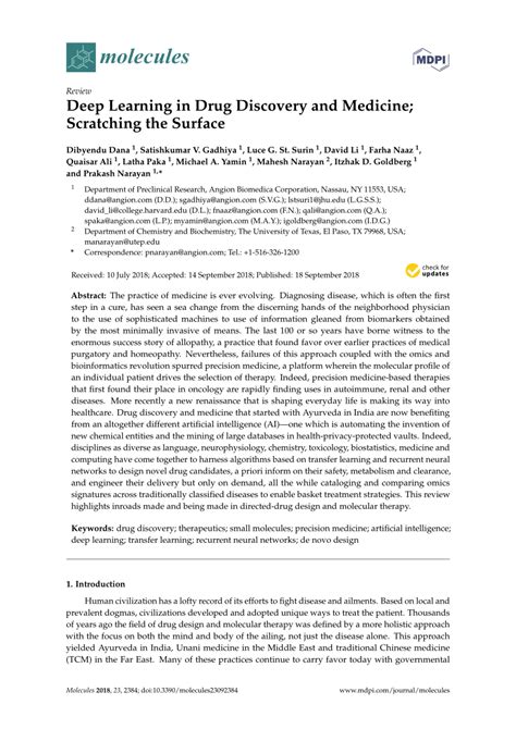 pdf deep learning in drug discovery and medicine scratching the surface