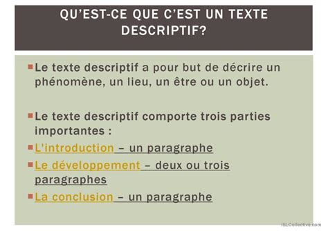 Le Texte Descriptif Français Fle Powerpoints