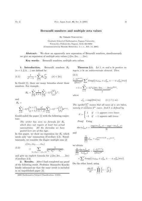 Pdf Bernoulli Numbers And Multiple Zeta Values