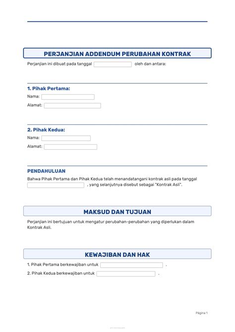 Contoh Surat Addendum Perubahan Kontrak Word Dan Pdf Gratis