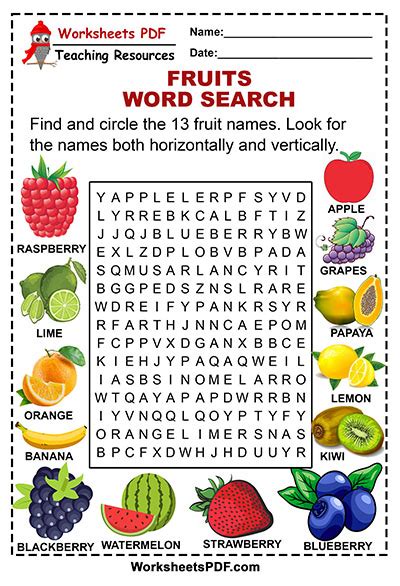 Fruit Word Search With Answers Ssmsr