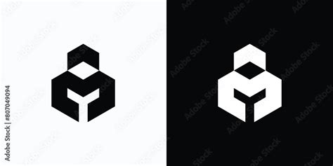 Vector Logo Design Of Initials Letter M Y And Upward Arrow Geometric Hexagon Shape With Modern