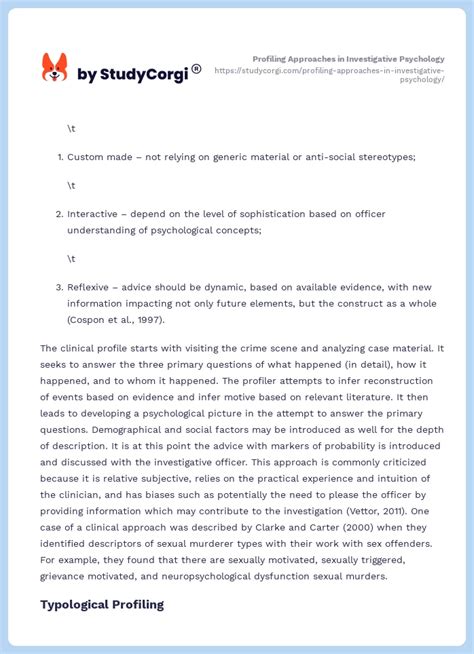 Profiling Approaches In Investigative Psychology Free Essay Example