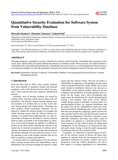 Pdf Quantitative Security Evaluation For Software System From