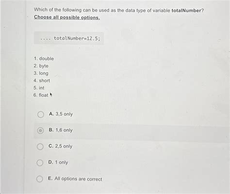 solved which of the following can be used as the data type