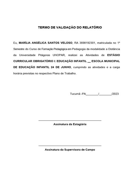 termo de validação do relatório pdf