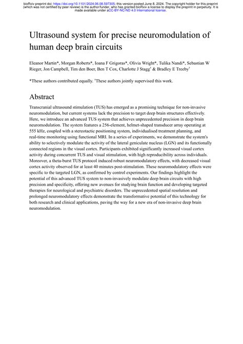 Pdf Ultrasound System For Precise Neuromodulation Of Human Deep Brain Circuits