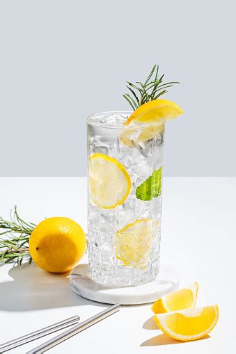 그림자와 과일이 있는 밝은 배경에 유리잔에 장미색과 얼음을 곁들인 레몬 음료 0명에 대한 스톡 사진 및 기타 이미지 0명 감귤류 과일 개념 Istock