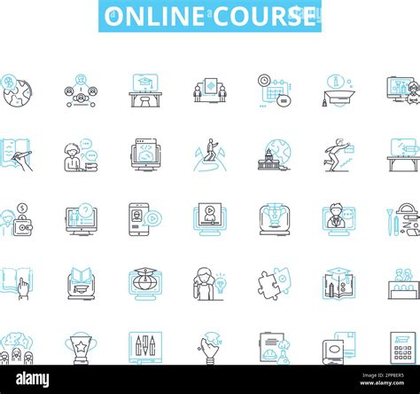 Online Course Linear Icons Set E Learning Webinars Certification Video Lessons Courseware