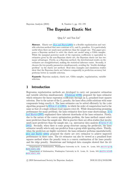 The Bayesian Elastic Net Pdf Linear Regression Bayesian Inference