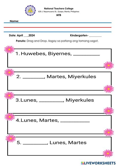 Mga Araw Sa Isa Free Interactive Worksheets 7675978