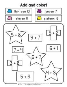 Color By Code Single Digit Addition Worksheets Itsy Bitsy Fun