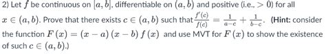 solved 2 let f be continuous on [a b] differentiable on
