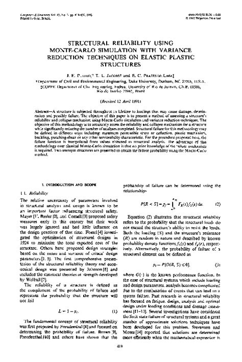 Pdf Structural Reliability Using Monte Carlo Simulation With Variance Reduction Techniques On