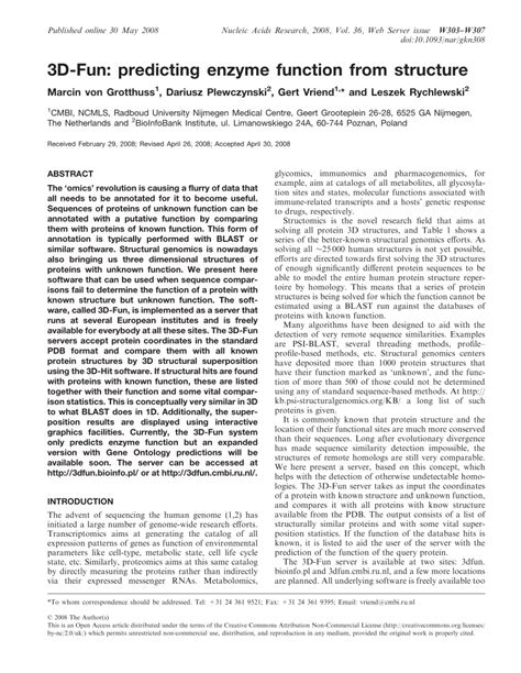 Pdf 3d Fun Predicting Enzyme Function From Structure