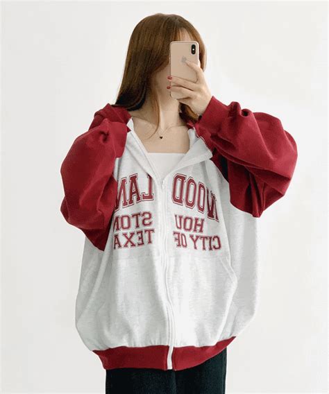 아방핏간절기ver 우즈 나그랑 배색 긴팔 오버핏 후드집업 봄 가을 기본템 데일리룩 지퍼 레터링 프린팅 학생 교복템 스쿨룩 하이틴 Y2k 캐주얼 루즈핏 꾸안꾸 남녀