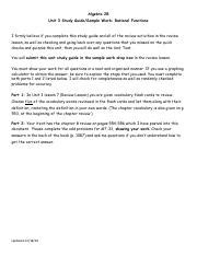 Algebra B Unit Study Guide Sample Work Rational Functions Pdf Algebra B Unit Study