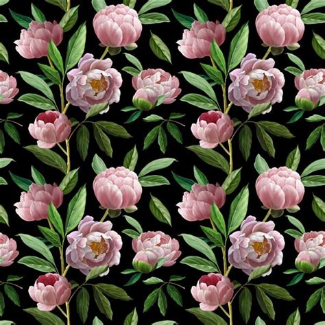 الگوی بدون درز گلدسته گل صد تومانی صورتی پاستلی شکوفه تیره چاپ ظریف پس