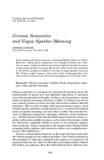 Pdf Gricean Semantics And Vague Speaker Meaning