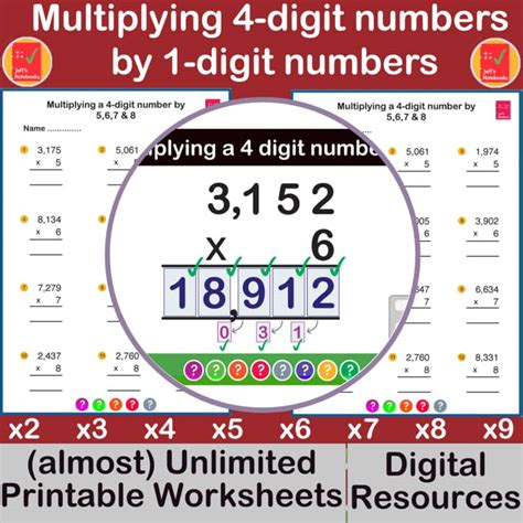 Multiplying 4 Digit By 1 Digit Numbers Standard Algorithm By Jeffs