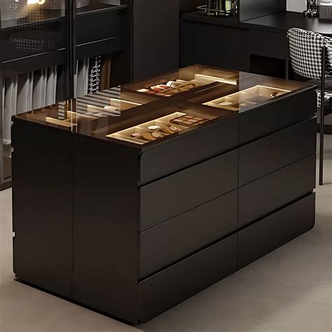 Black Glass Top Walk In Closet Island High Qlo